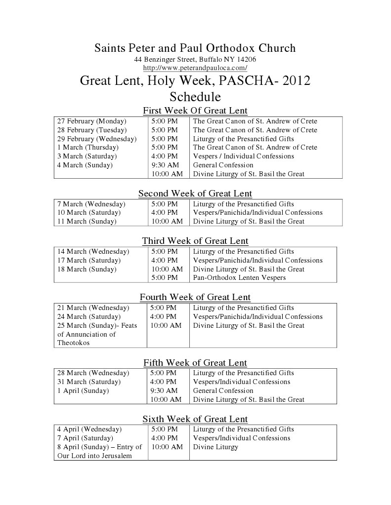 Schedule For Lent, Holy Week & Pascha 2012 | PDF | Art | Religion ...
