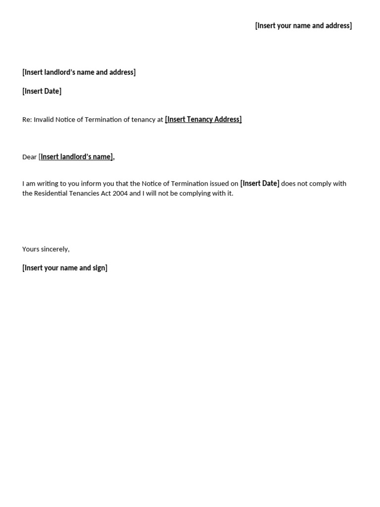 Template Letter Response to Invalid Notice of Termination | PDF