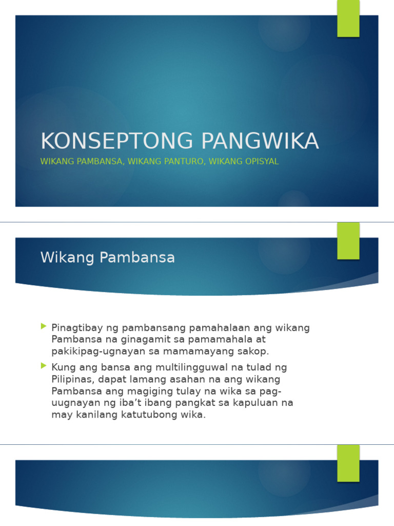 Konseptong PangwikaWikang Opisyal Wikang Panturo | PDF