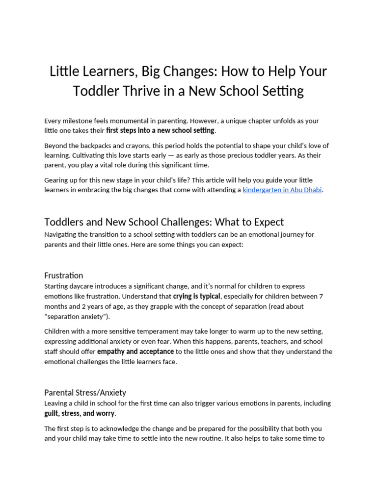 Little Learners, Big Changes - How To Help Your Toddler Thrive in A New ...
