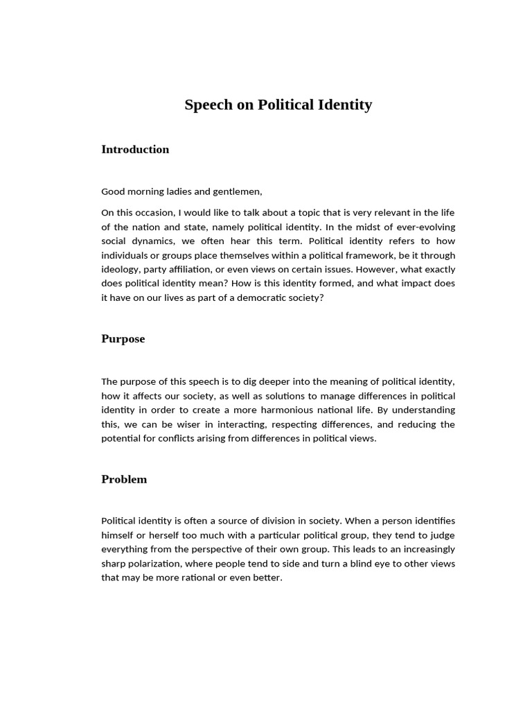 Speech On Political Identity | PDF | Social Psychology | Political Science