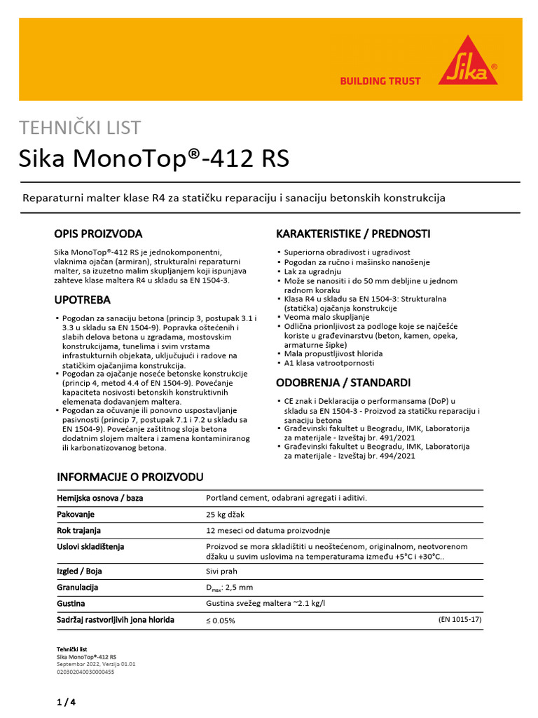 Sika Monotop 412rs | PDF
