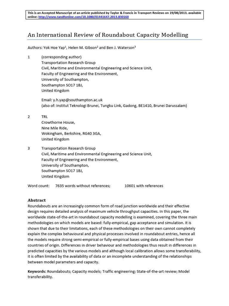 An International Review of Roundabout Capacity Modelling | PDF | Regression Analysis | Statistics
