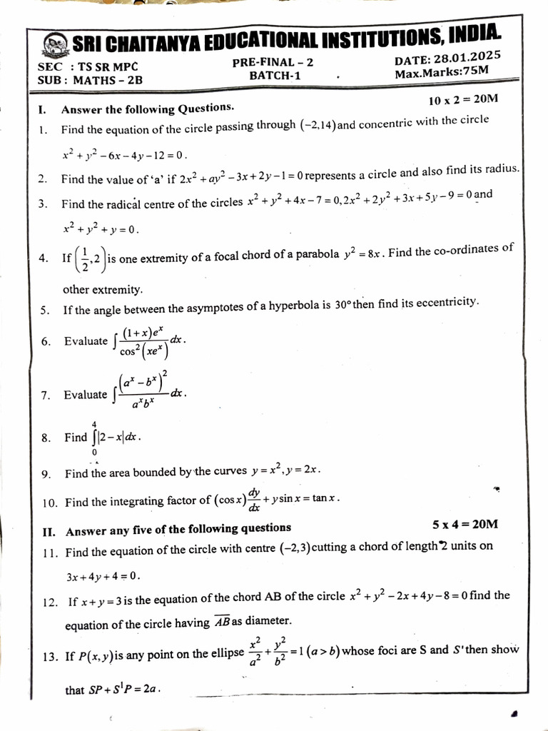 28.01.25 Maths 2B Pre Final 2 | PDF