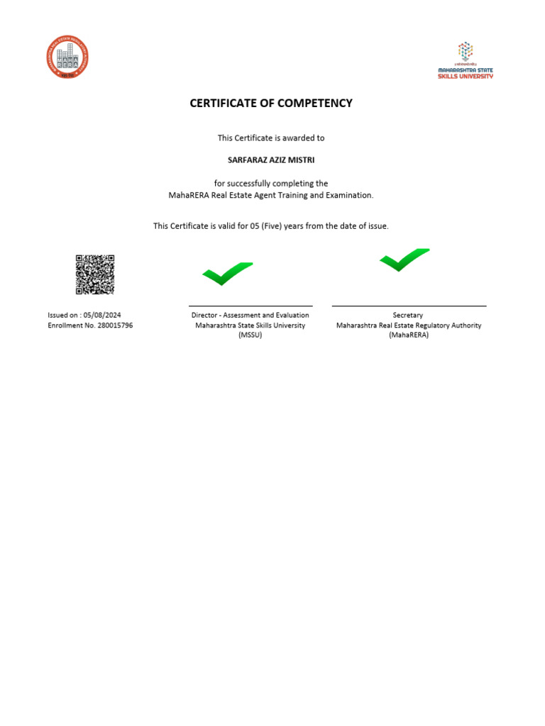 -verified rera certificate of competency | PDF