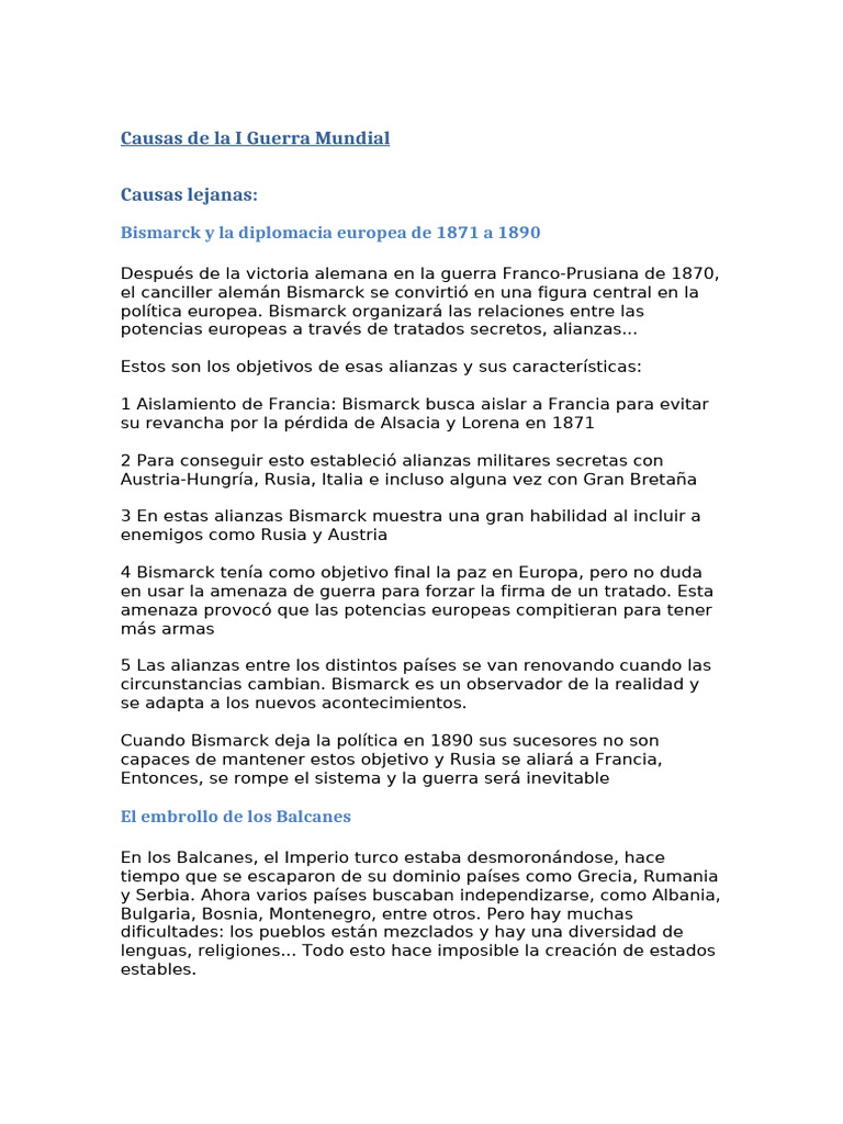 Causas de la I Guerra Mundial: Análisis | PDF | Austria Hungría ...