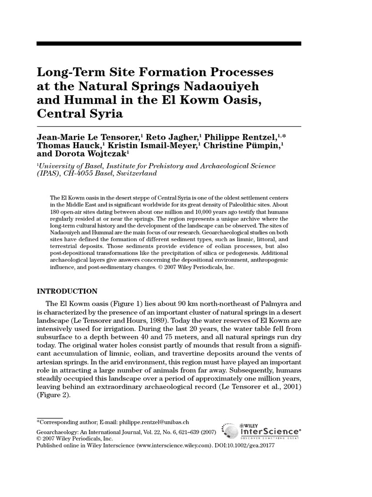 Geoarchaeology - 2007 - Tensorer - Long Term Site Formation Processes ...