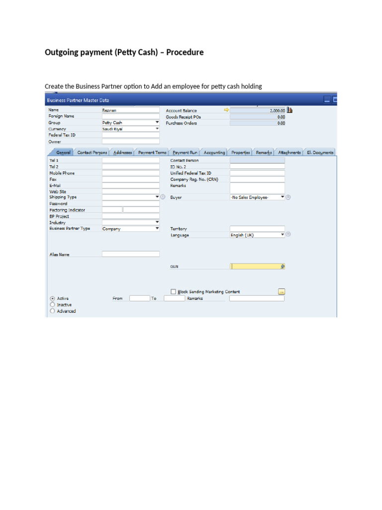 Petty Cash Outgoing Payment Procedure | PDF