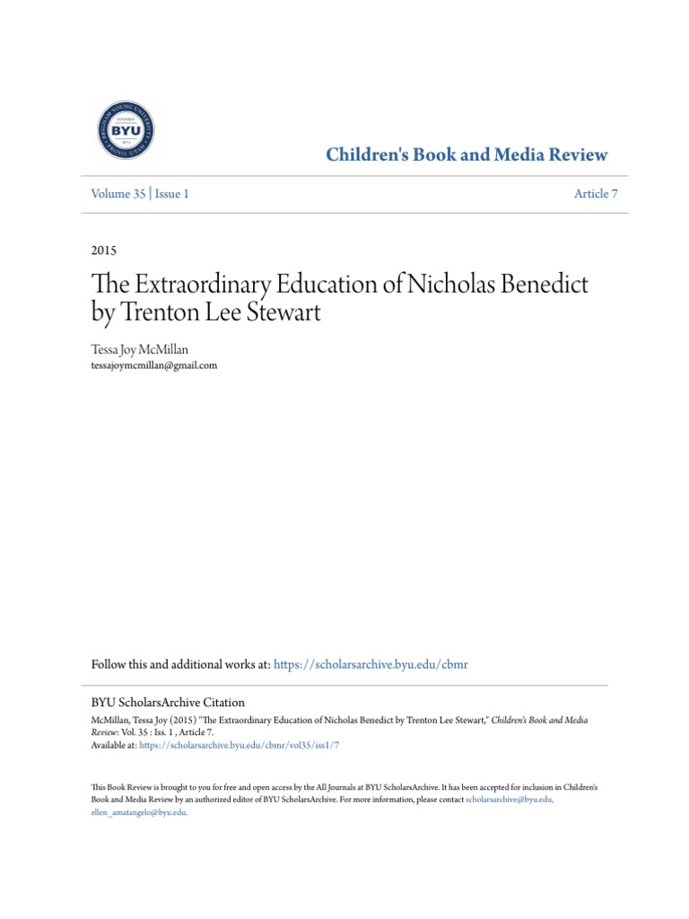 The Extraordinary Education of Nicholas Benedict by Trenton Lee S | PDF