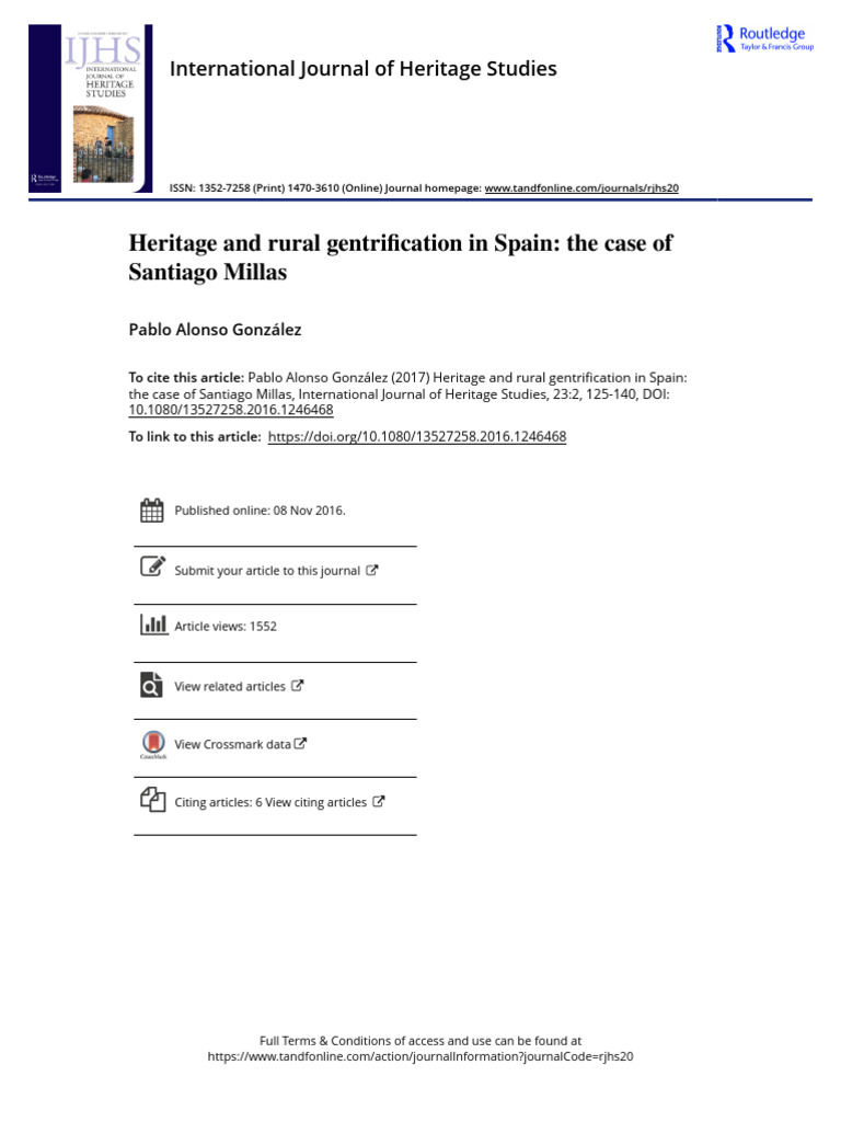 Heritage and Rural Gentrification in Spain the Case of Santiago Millas ...