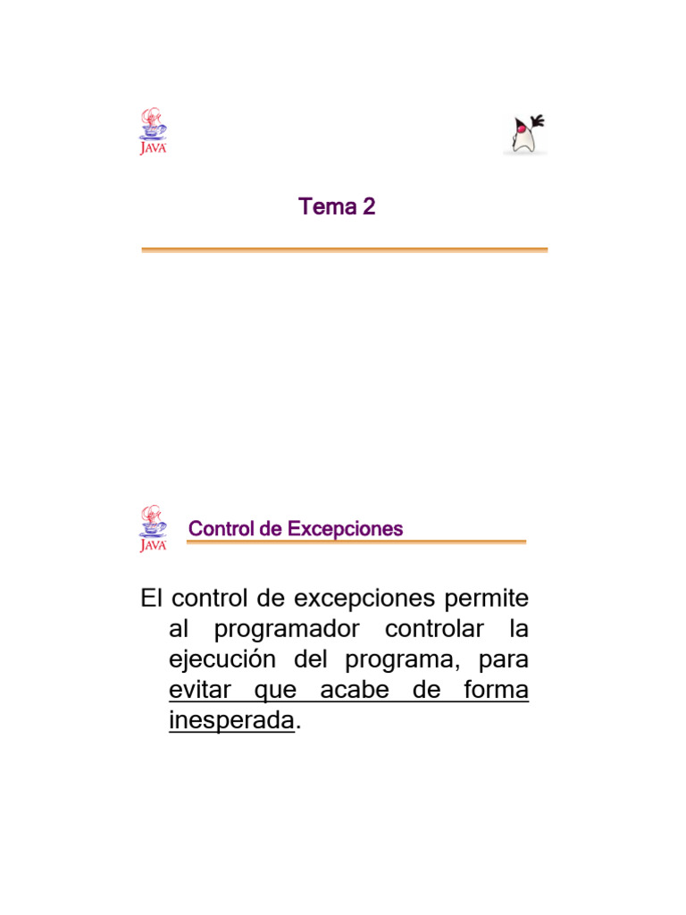 T2.1. Excepciones | PDF | Java (lenguaje de programación) | Paradigmas de programación