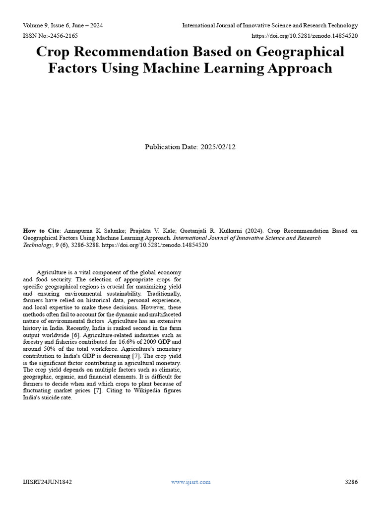 Crop Recommendation Based On Geographical Factors Using Machine Learning Approach | PDF ...