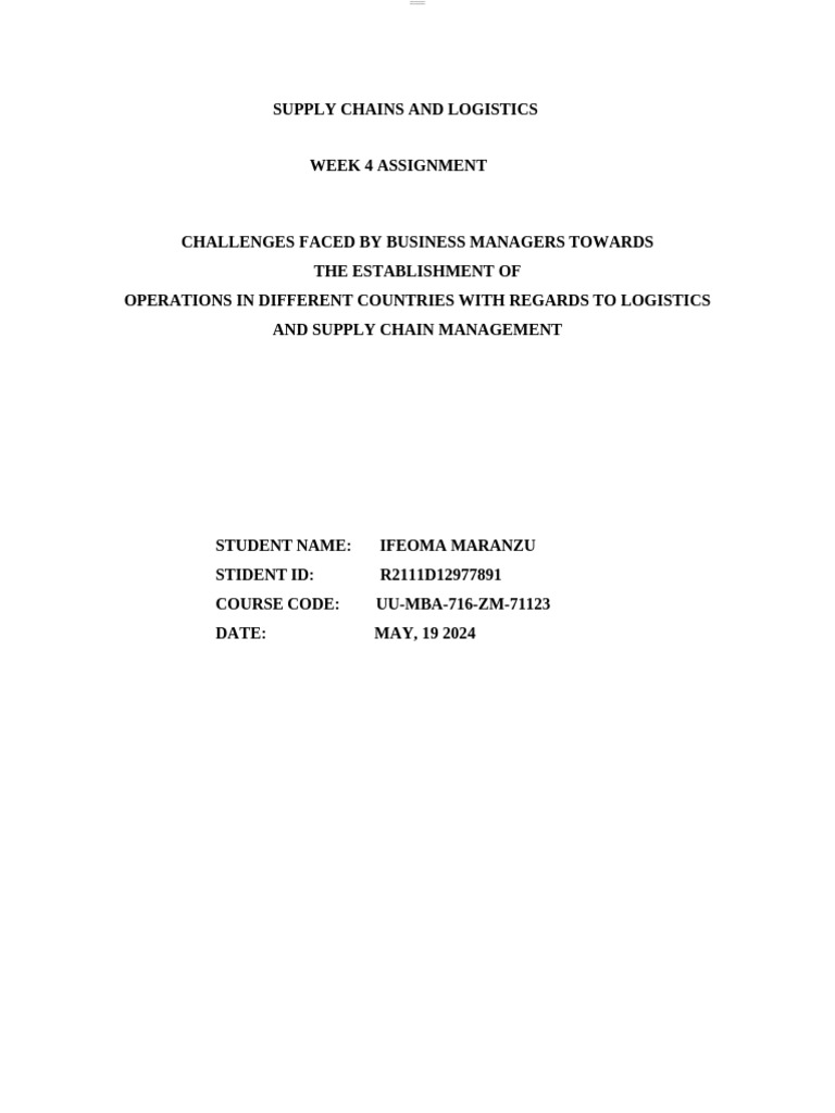 Supply Chains and Logistics Week 4 Assignment | PDF | Supply Chain ...