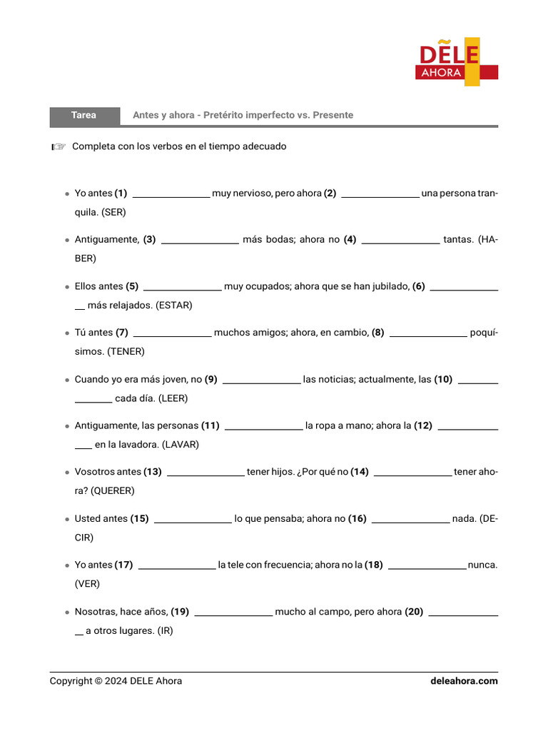 Antes y Ahora Preterito Imperfecto Vs Presente | PDF