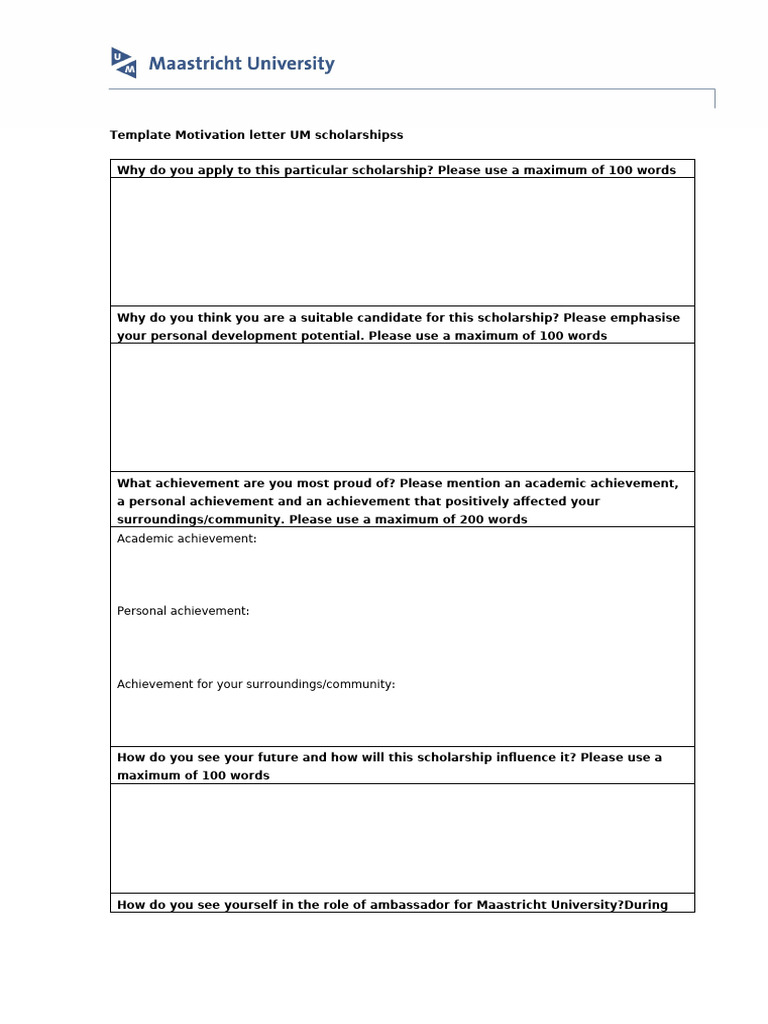 UM Scholarship Motivation Letter Template | PDF