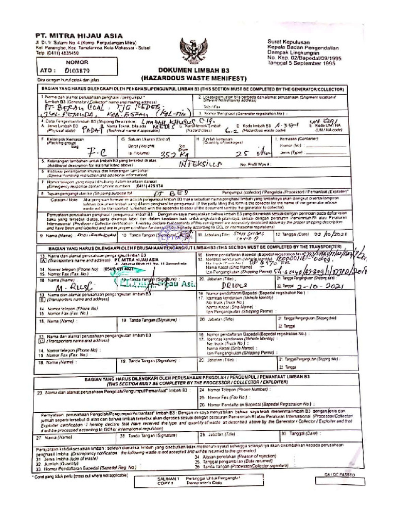 Contoh BA serah terima limbah Covid | PDF