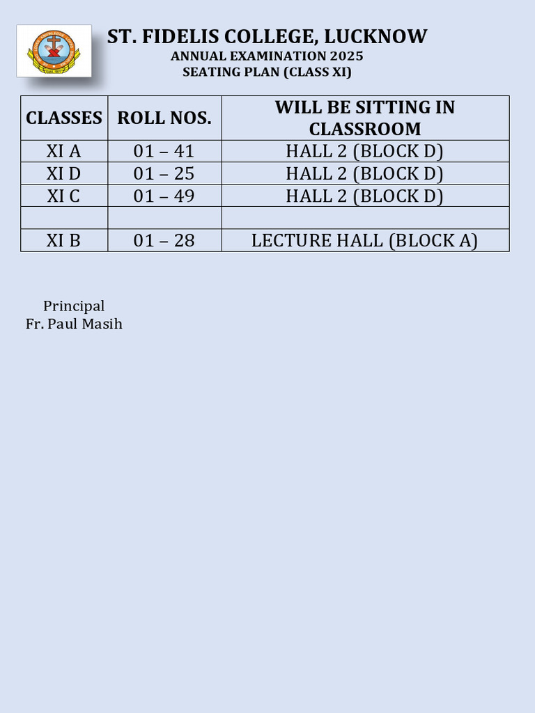 Annual Exam Seating Plan For - Class XI | PDF