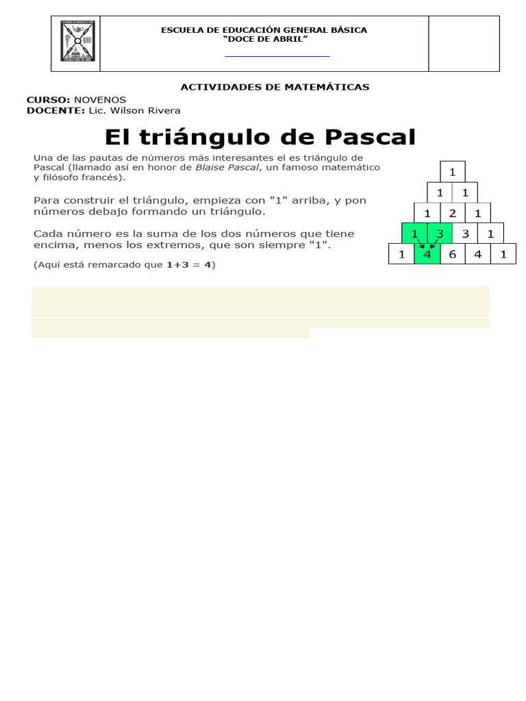 Triángulo de Pascal y Binomios | PDF | Matemáticas