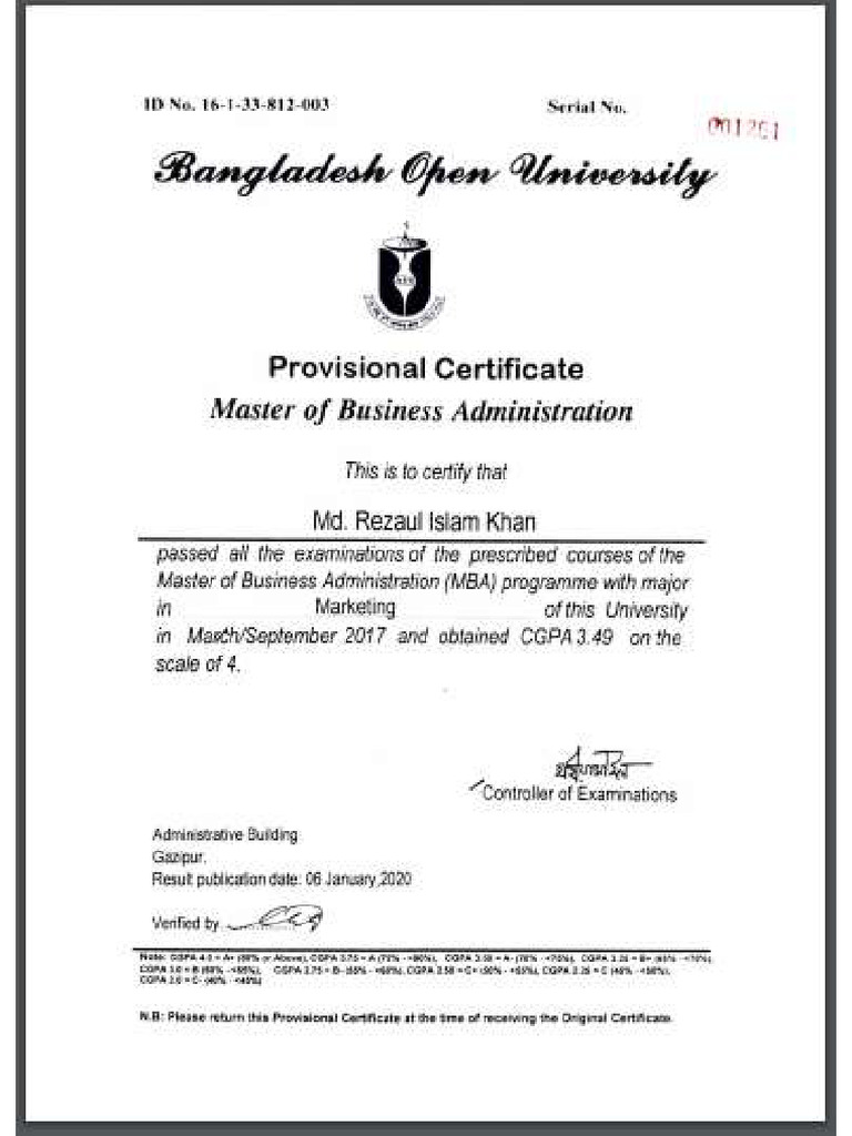 MBA Certificate | PDF