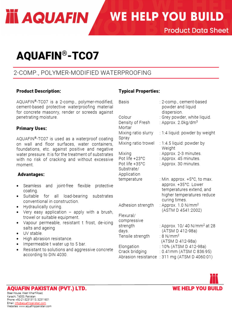 Water Proofing Aquafin®-Tc07 | PDF | Water | Concrete
