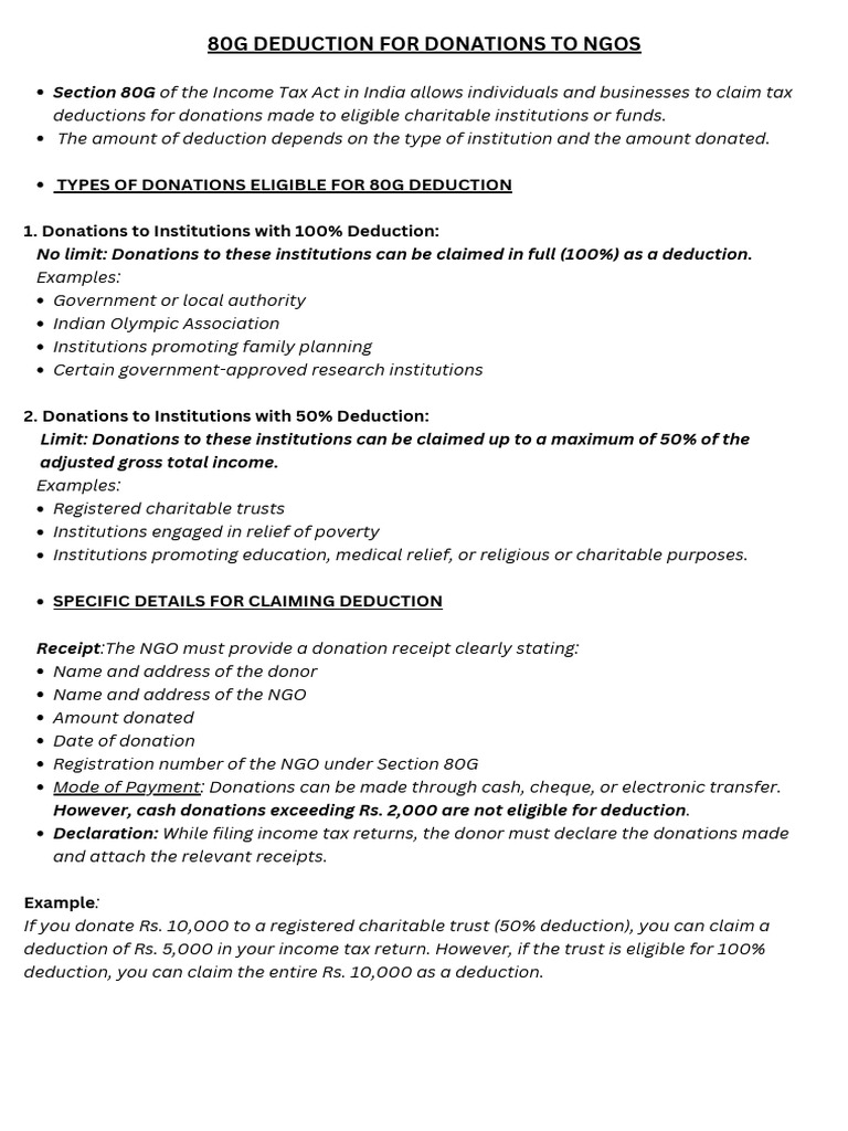Notes For 80G Compliance For Donations For NGO | PDF