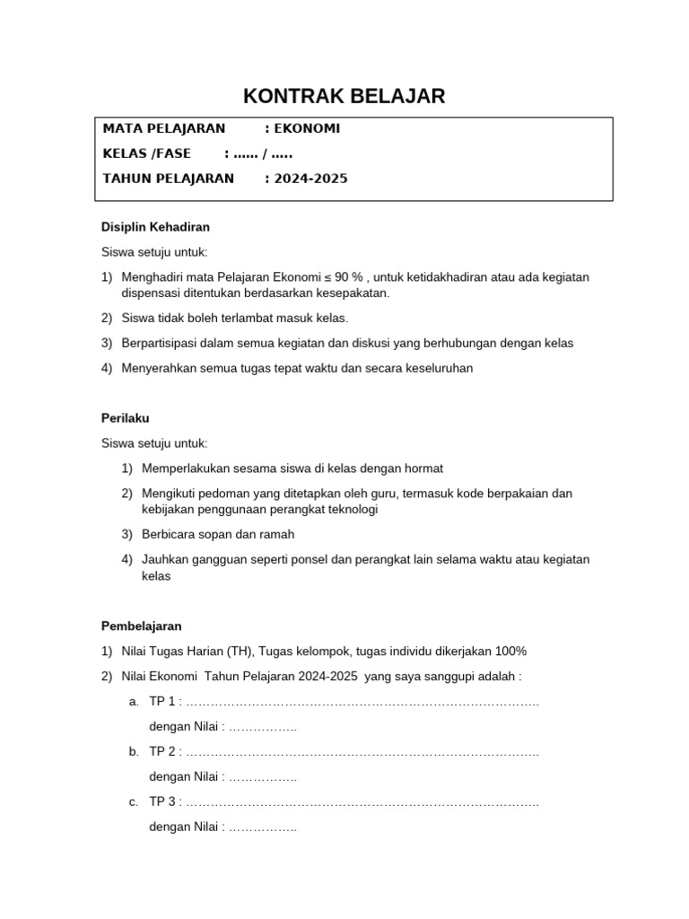 Kontrak Belajar 2024-2025 | PDF