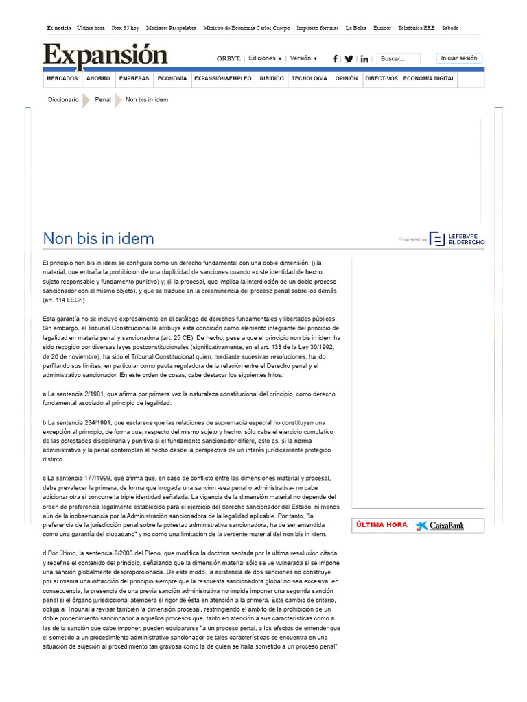 Non Bis in Idem - Derecho Fundamental ? | PDF | Ley procesal | Jurisdicción