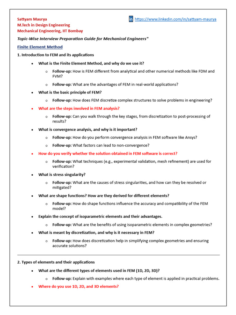 FEM and SOM Interview Questions | PDF | Finite Element Method | Bending