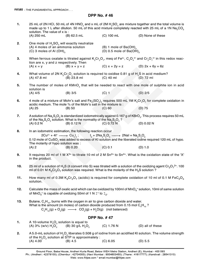Volumetric Analysis 1 FIITJEE | PDF | Titration | Chemistry