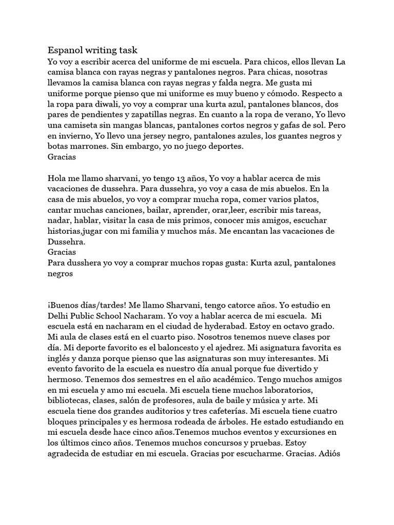 Spanish Writing Tasks | PDF