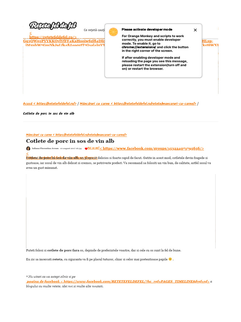 Cotlete de porc in sos de vin alb - Rețete Fel de Fel | PDF