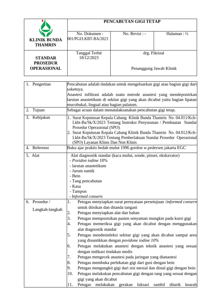 Form Spo Cabut Gigi | PDF