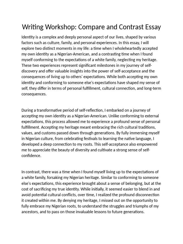 Writing Workshop Compare and Contrast Essay | PDF | Identity (Social ...