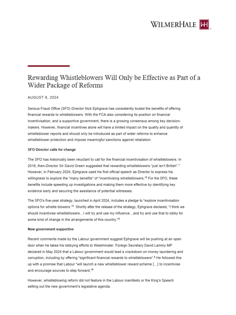 Whistleblower Rewards: Need for Reform | PDF | U.S. Securities And ...
