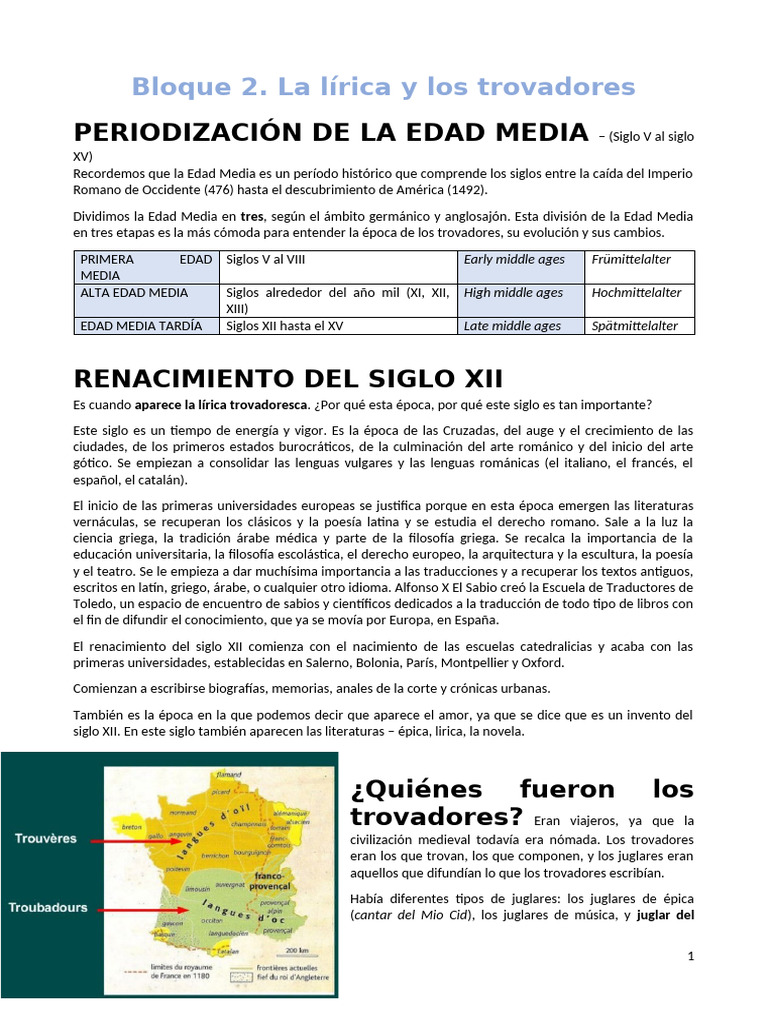 La lírica y los trovadores medievales | PDF