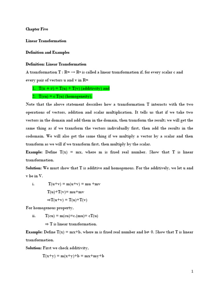 Chapter Five Lecture Note Algebra | PDF | Eigenvalues And Eigenvectors | Linear Map