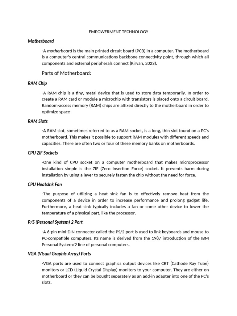 Empowerment Technology Handout | PDF | Usb | Random Access Memory