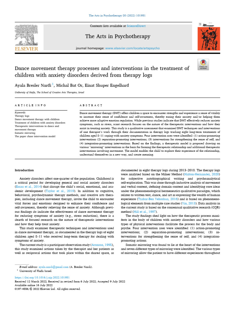 Dance Movement Therapy Processes and Interventions in The Treatment of ...