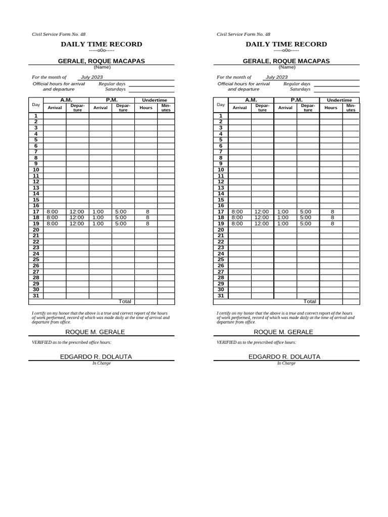 Appendix 24 - Daily Time Record (DTR) | PDF
