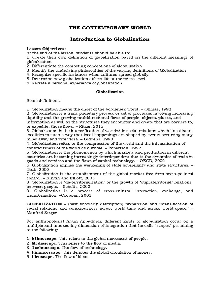 THE-CONTEMPORARY-WORLD-Handout | PDF | Globalization | Liberal Arts Education