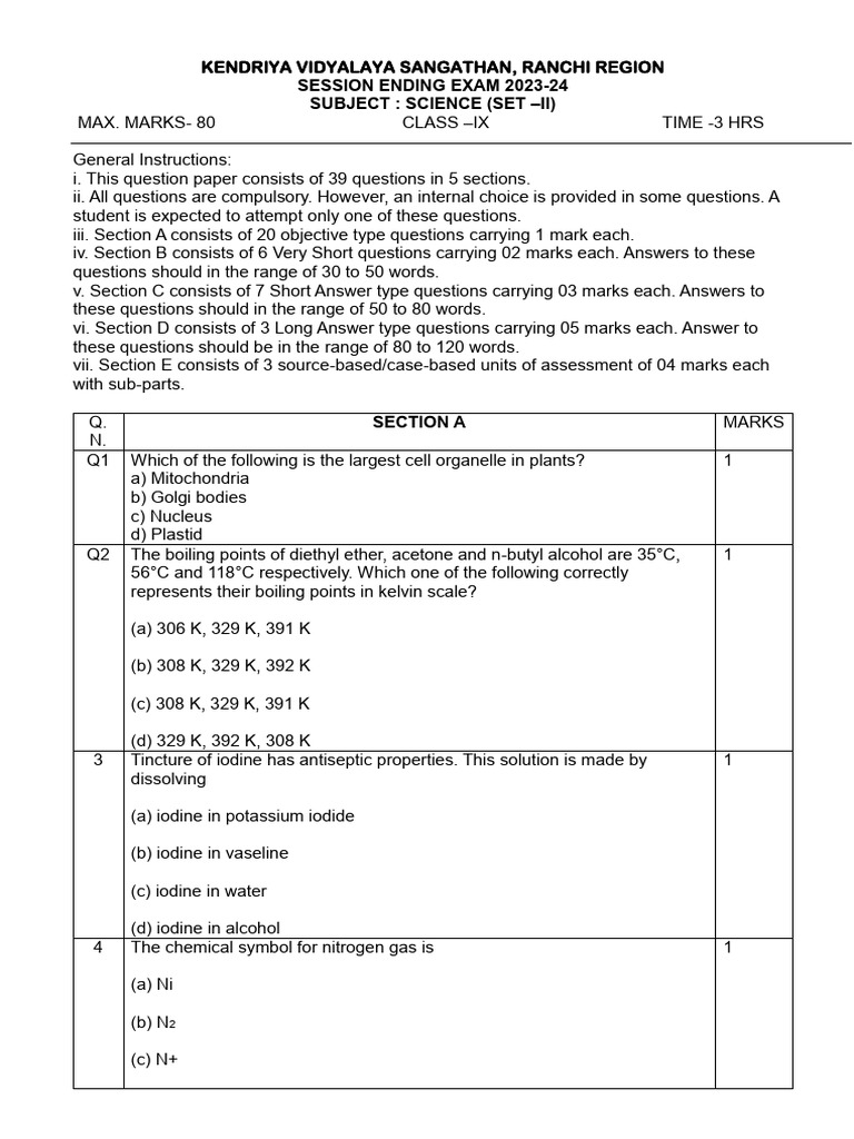 Set-2 QP SET 02 SEE 9 2023-24 Set-2 | PDF | Cell (Biology) | Atoms