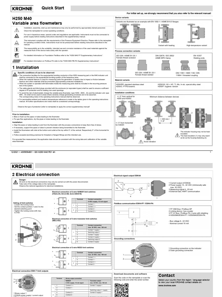 H250 M40 Wiring Diagram Guide | PDF | Flow Measurement | Pipe (Fluid ...