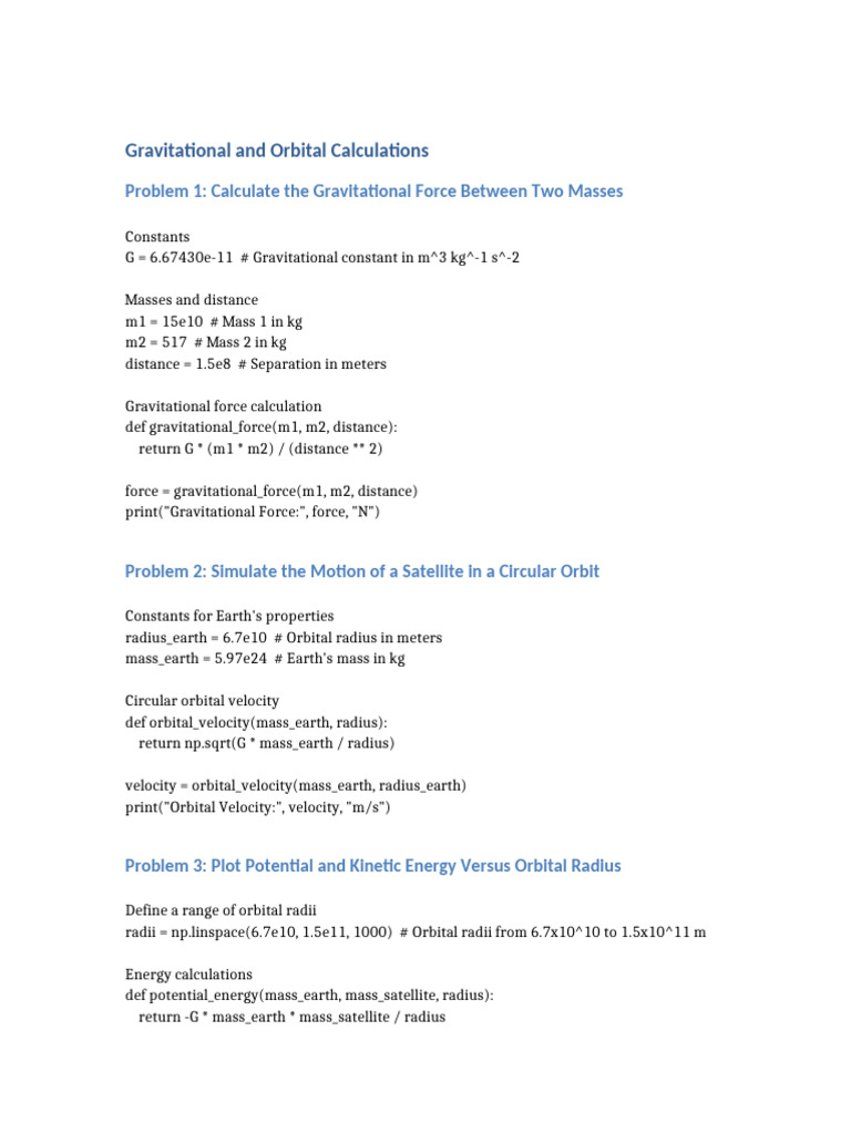 Gravitational Orbit Simulation | PDF