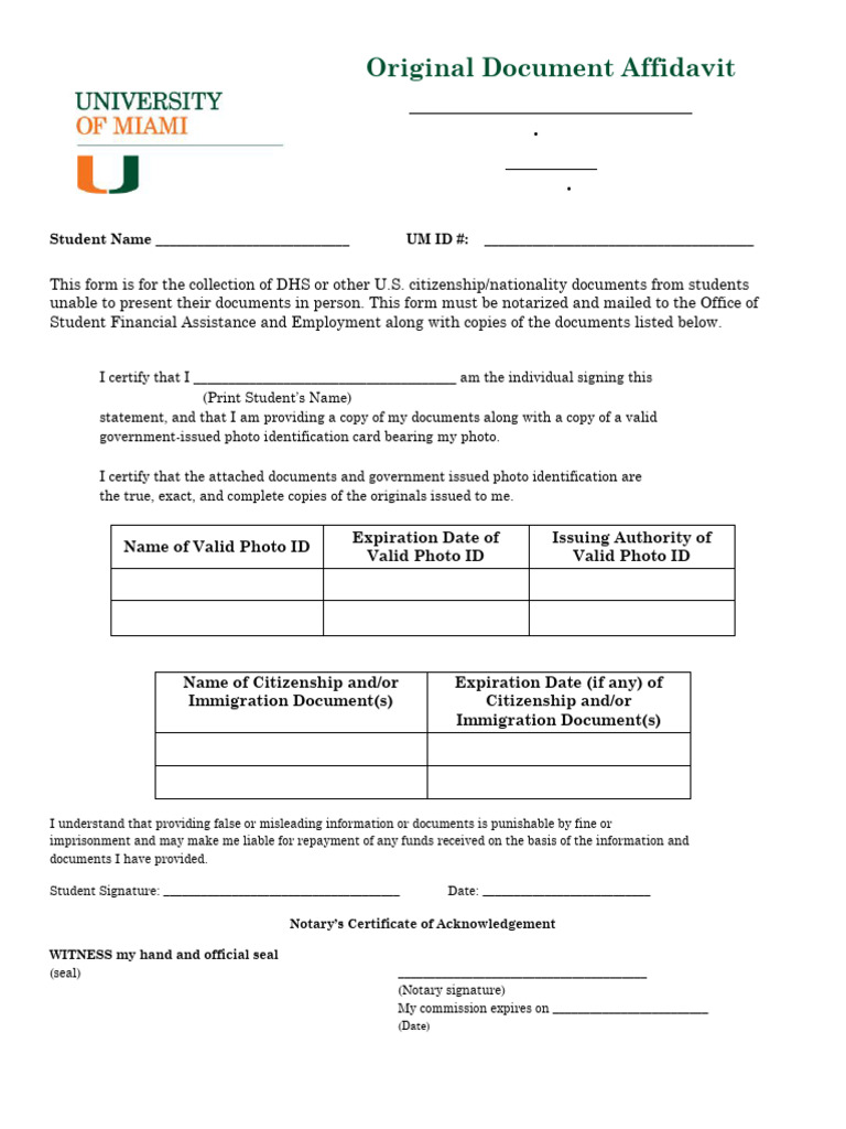 Originaldocumentaffidavit | PDF | Notary Public | Identity Document