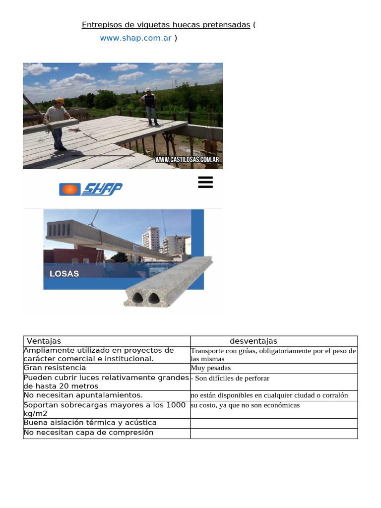 DAN Entrepisos de Viguetas Huecas Pretensadas | PDF