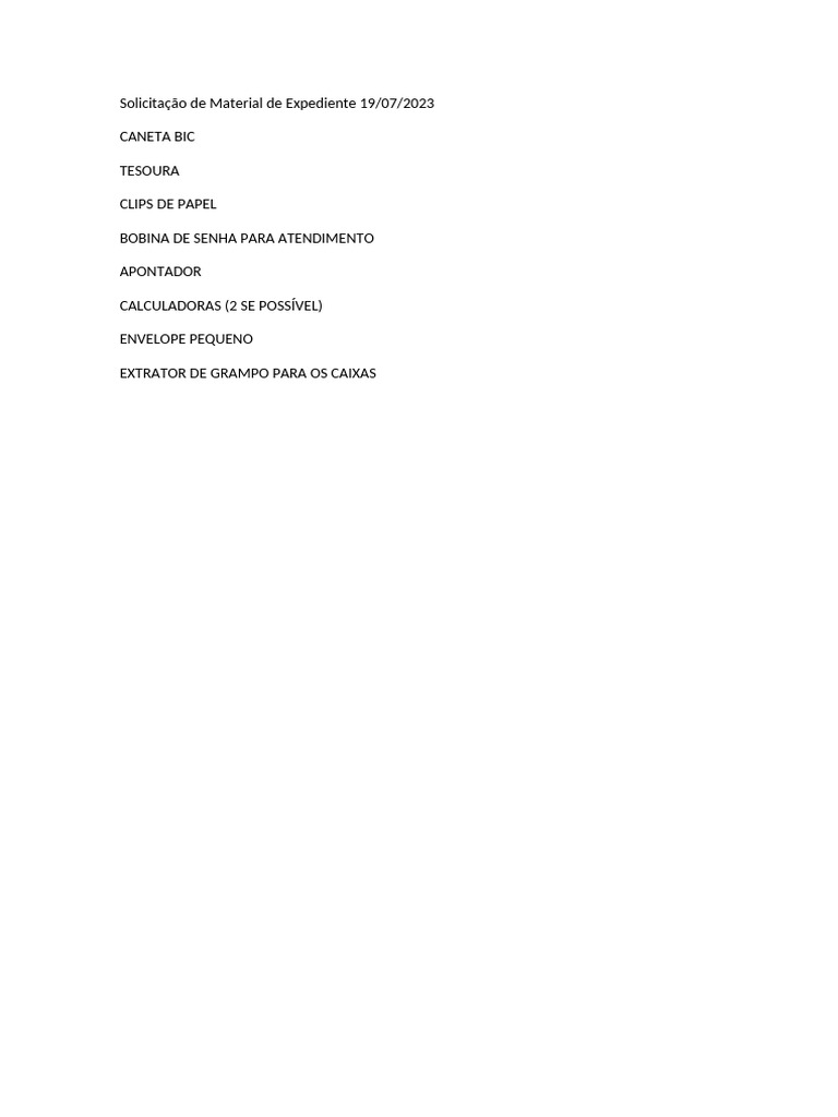 Solicitação de Material de Expediente | PDF