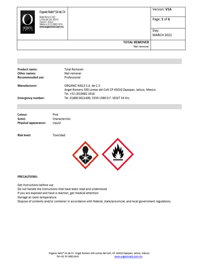 Total Remover MSDS I UN 1173 | PDF | Firefighting | Dangerous Goods