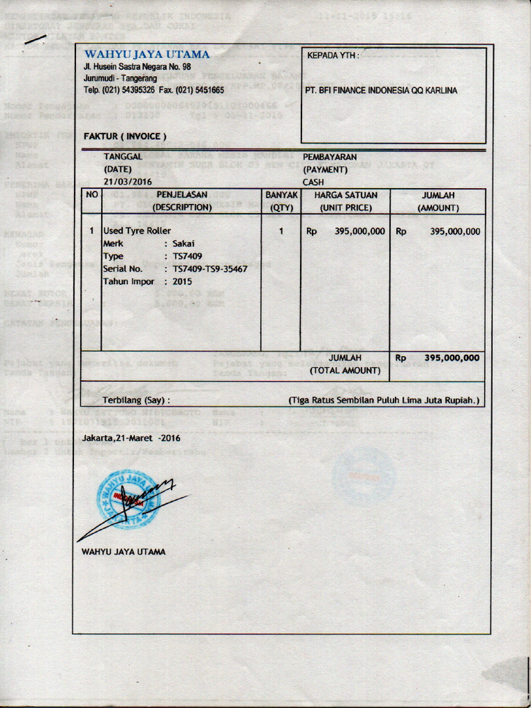 Copy Invoice Alat Tyre Roller Sakai TS7409 | PDF