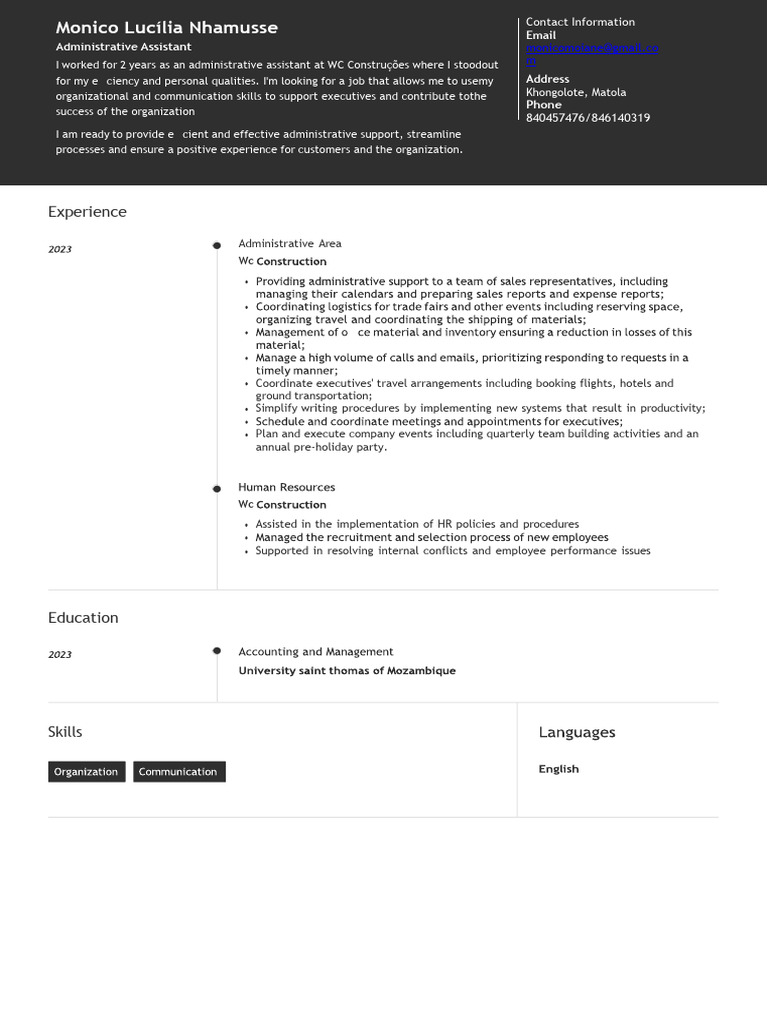 Administrative Assistant Profile 2023 | PDF