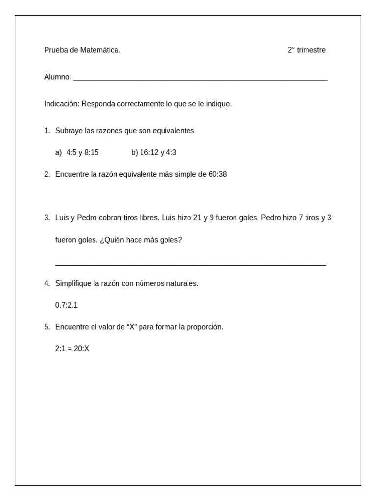 Prueba de Matemáticas 2° Trimestre | PDF